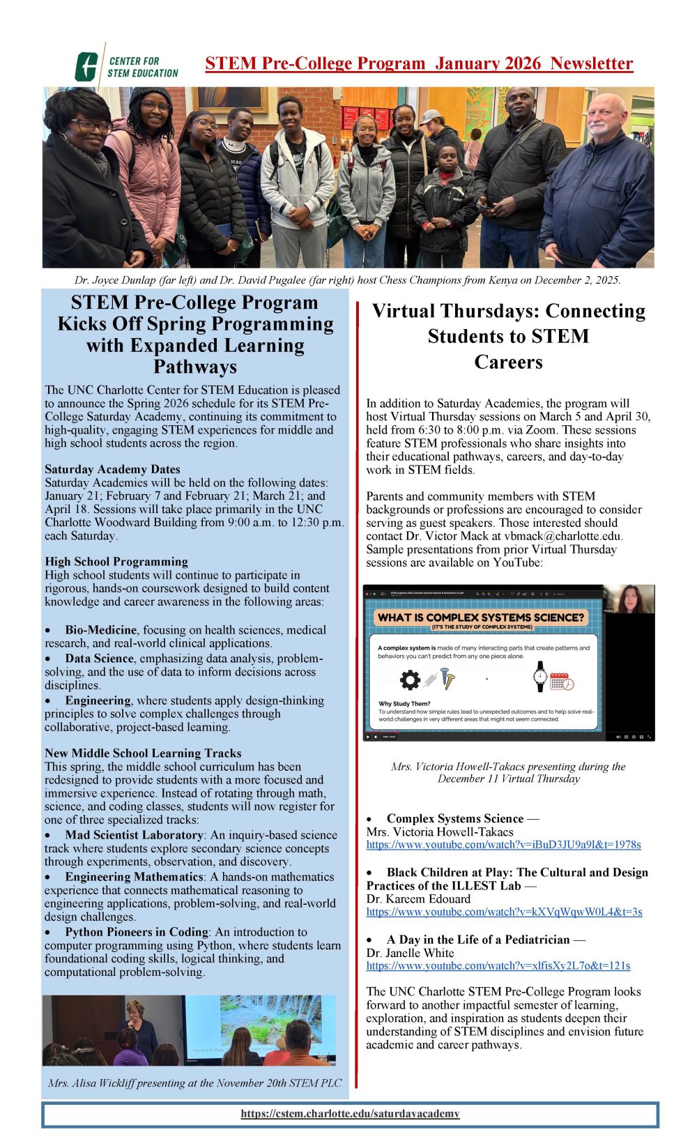 January 2026 STEM Pre-College Program Newsletter - Center for Science ...